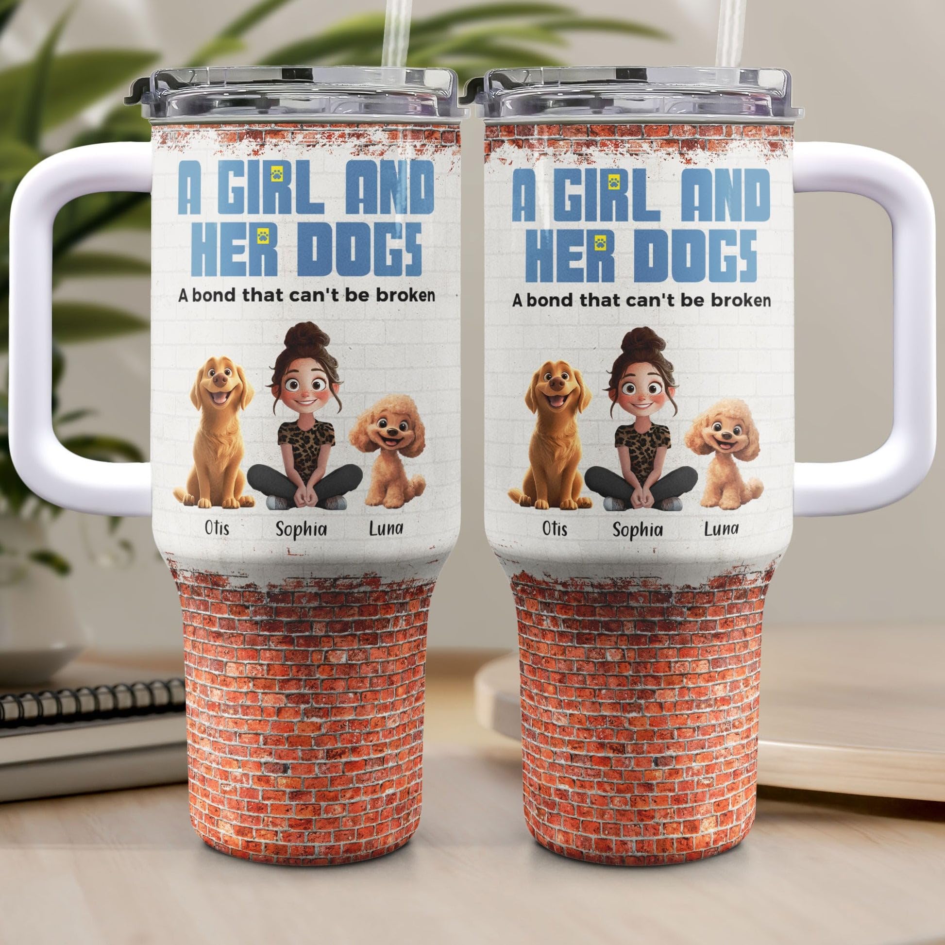 Personalized A Girl and Her Dogs A Bond That Can't Be Broken Tumbler 40oz Custom Dog Mom Tumbler Gift for Dog Mom Her Mother Dog Owner on Birthday Anniversary Mother's Day