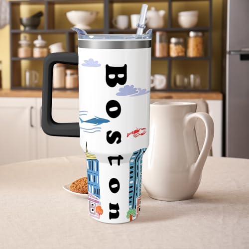 Vehcimbev City Themed Tumbler - 40oz With Hanld Stainless Steel Travel Coffee Mug with Leak Proof Lid - Hot/Cold Drinks,Perfect Boston Souvenir Gift (Boston)