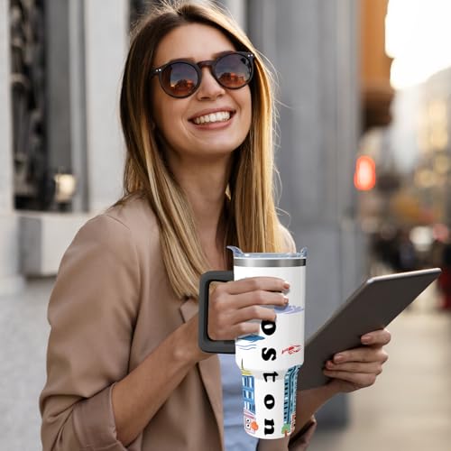 Vehcimbev City Themed Tumbler - 40oz With Hanld Stainless Steel Travel Coffee Mug with Leak Proof Lid - Hot/Cold Drinks,Perfect Boston Souvenir Gift (Boston)