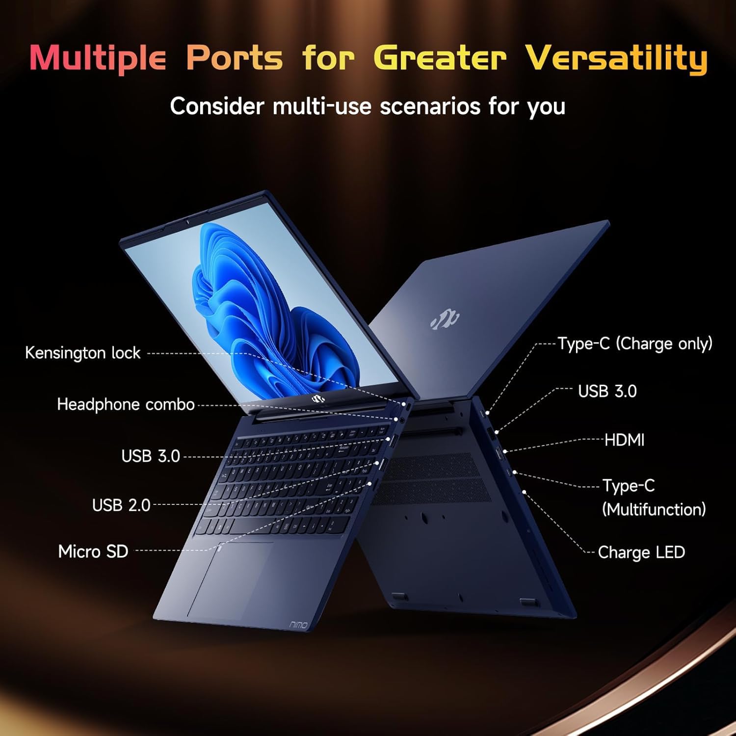 NIMO 15.6 IPS FHD-Laptop, Intel 12th Gen N100 (Beat i3 1115G4 Up to 3.4GHz) 8GB RAM 128GB SSD Laptop-Computer with Backlit Keyboard Fingerprint Win 11 Blue (Renewed)