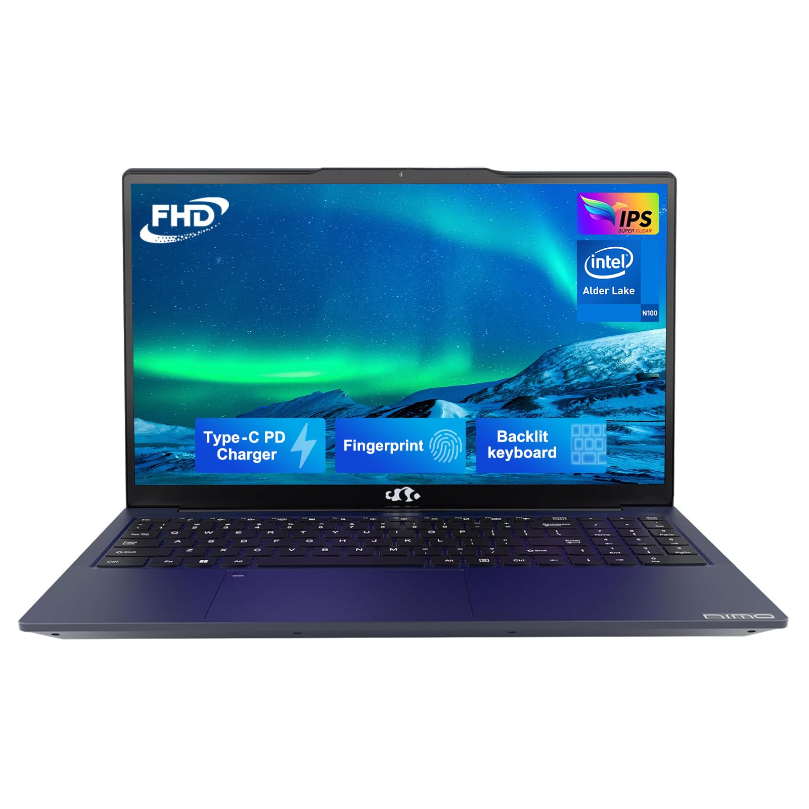 NIMO 15.6 IPS FHD-Laptop, Intel 12th Gen N100 (Beat i3 1115G4 Up to 3.4GHz) 8GB RAM 128GB SSD Laptop-Computer with Backlit Keyboard Fingerprint Win 11 Blue (Renewed)