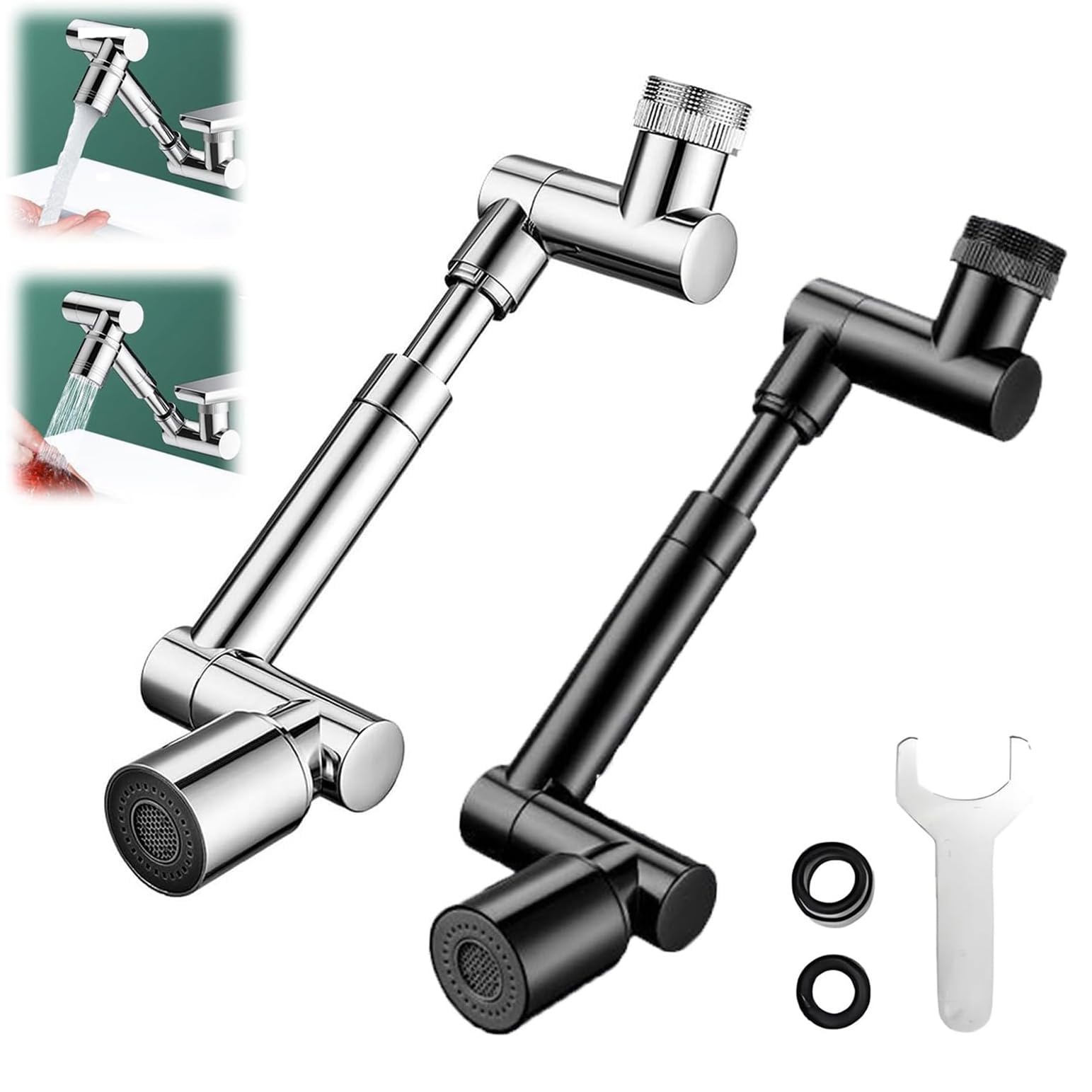 Timnamy Faucet Attachment, 1440° Extendable Robotic Arm Faucet, 2 Mode Multi Angle Rotating Faucetfor Kitchen Bathroom Sink with Height Adjustment and Splash Prevention (Black)
