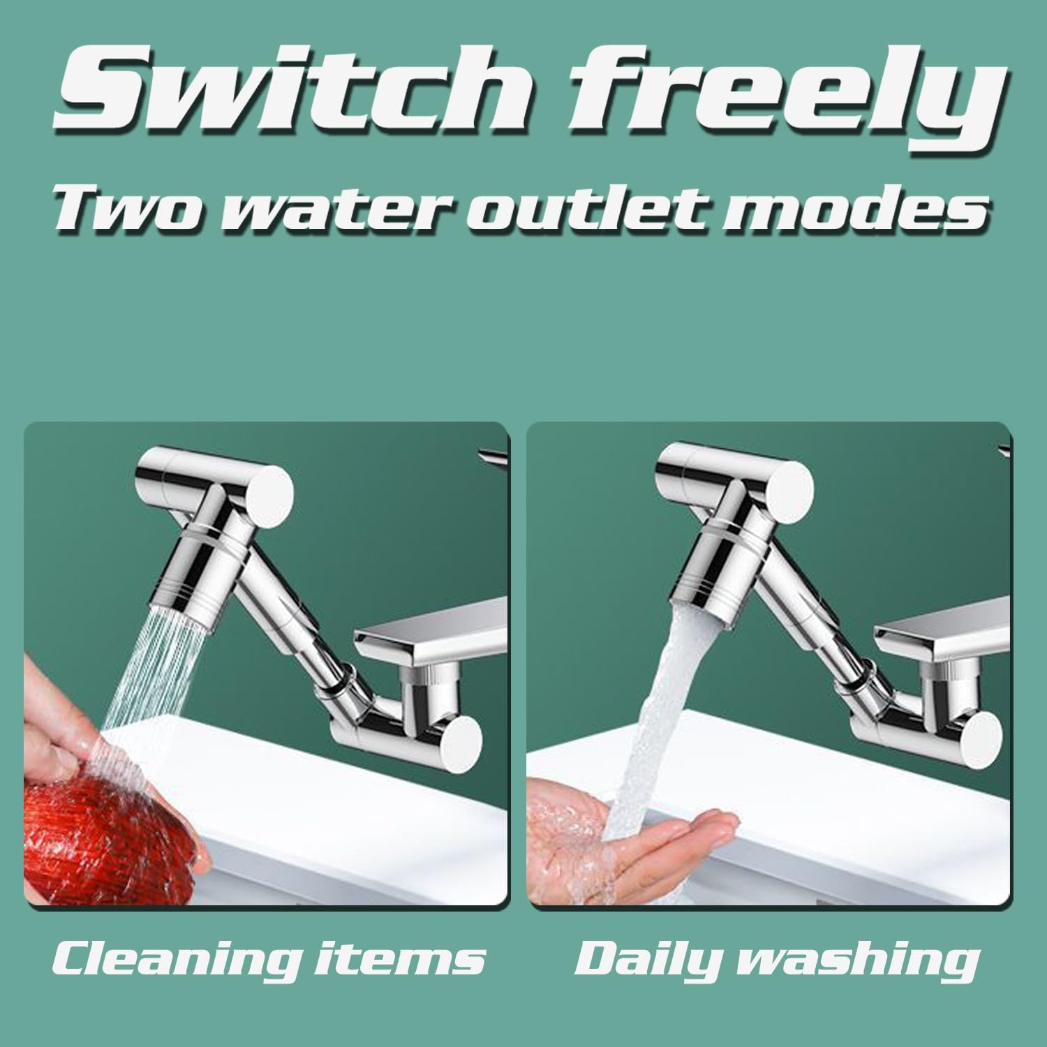 Timnamy Faucet Attachment, 1440° Extendable Robotic Arm Faucet, 2 Mode Multi Angle Rotating Faucetfor Kitchen Bathroom Sink with Height Adjustment and Splash Prevention (Black)