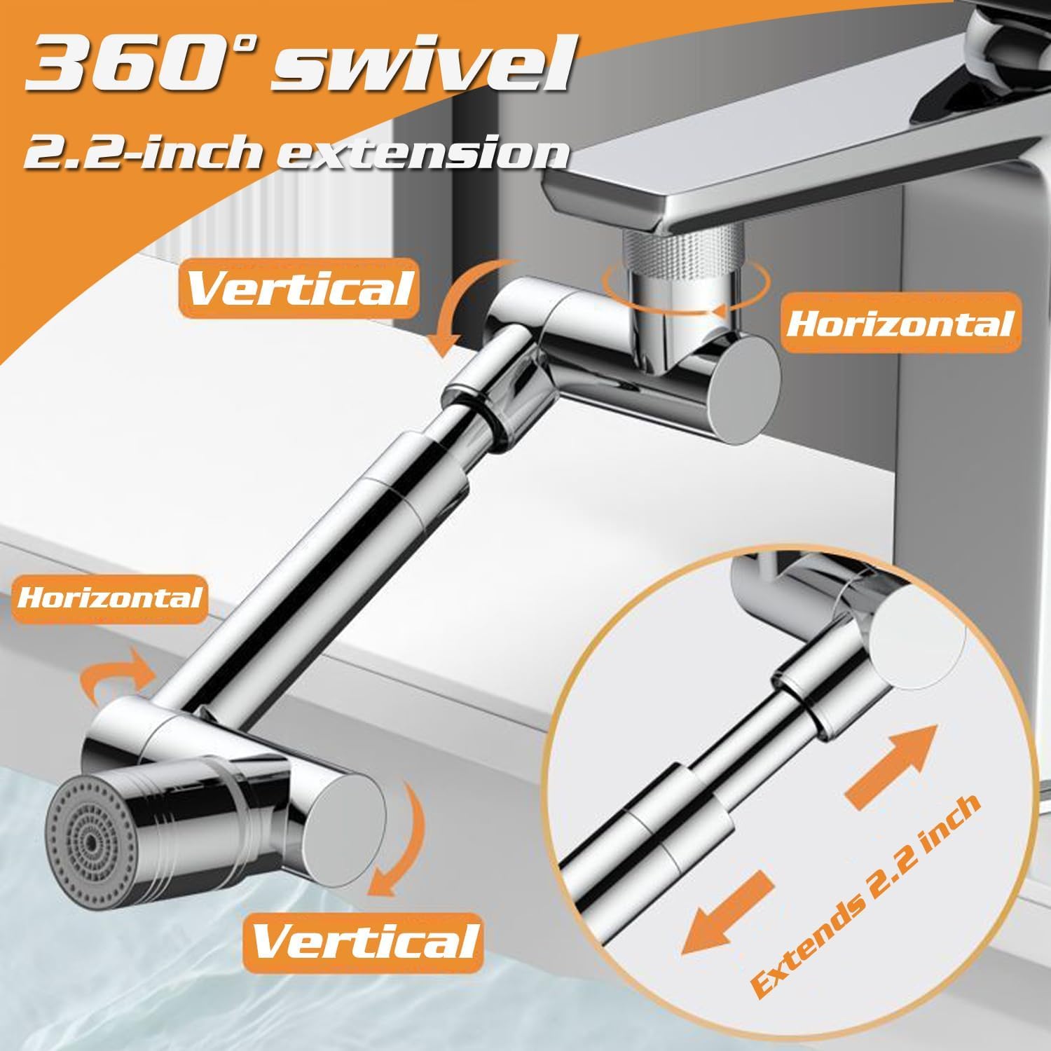 Timnamy Faucet Attachment, 1440° Extendable Robotic Arm Faucet, 2 Mode Multi Angle Rotating Faucetfor Kitchen Bathroom Sink with Height Adjustment and Splash Prevention (Black)