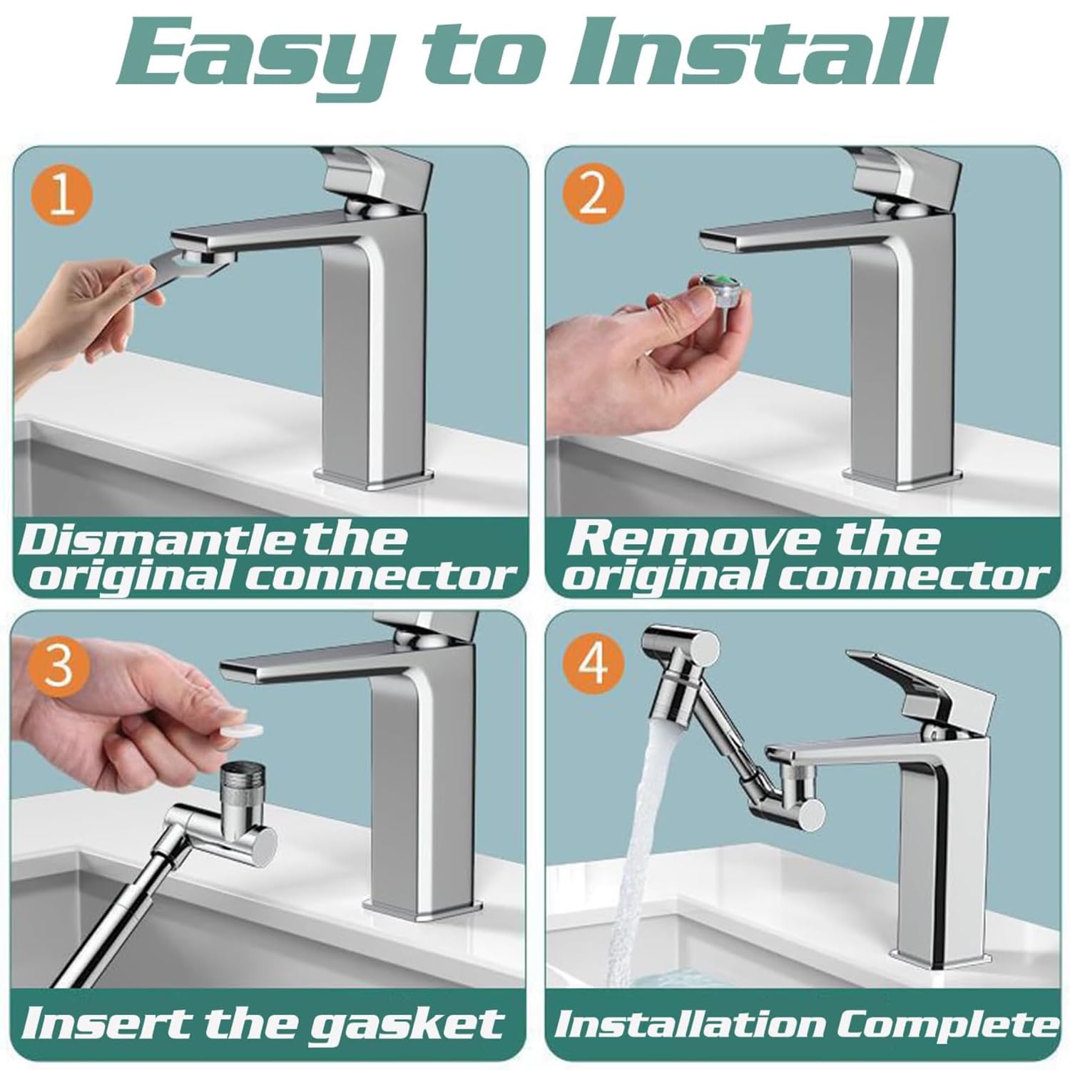 Timnamy Faucet Attachment, 1440° Extendable Robotic Arm Faucet, 2 Mode Multi Angle Rotating Faucetfor Kitchen Bathroom Sink with Height Adjustment and Splash Prevention (Black)
