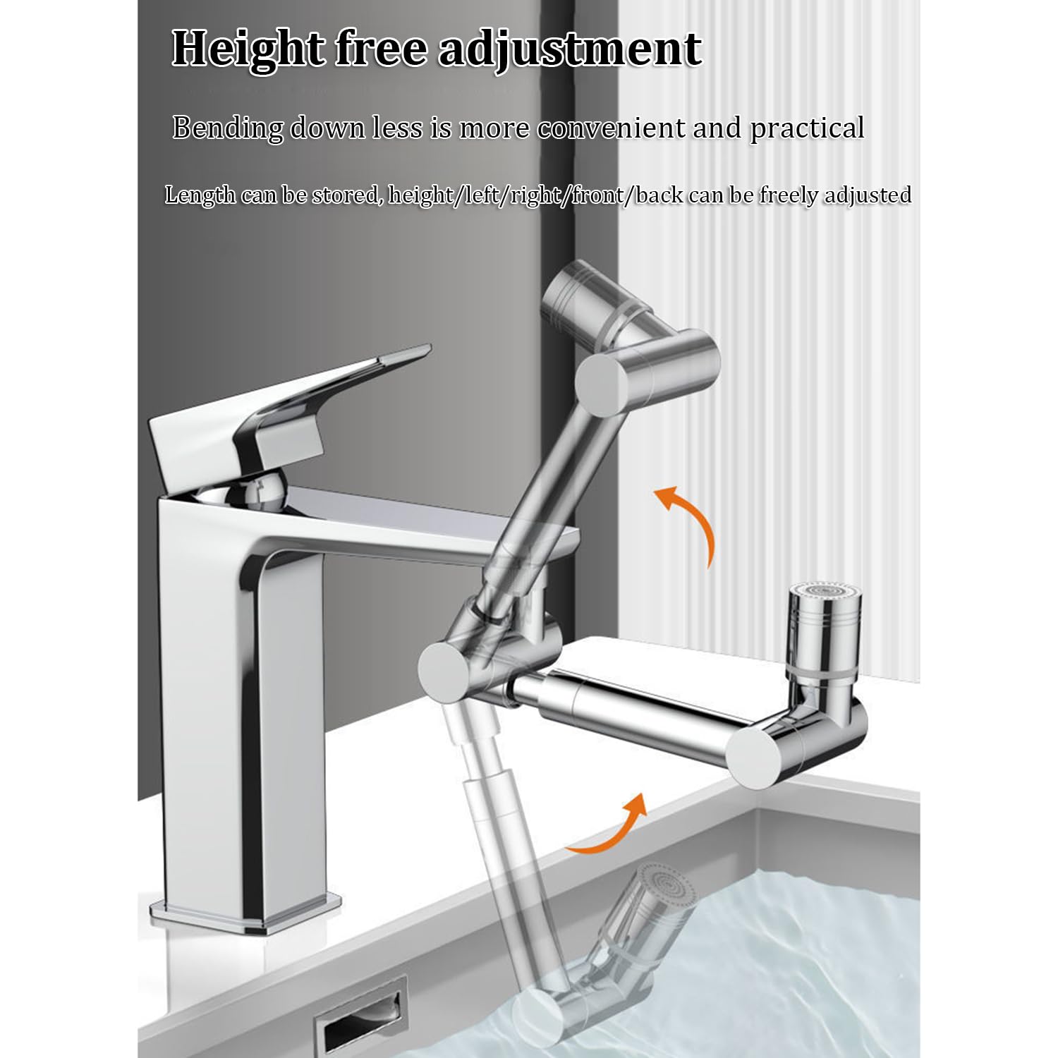Timnamy Faucet Attachment, 1440° Extendable Robotic Arm Faucet, 2 Mode Multi Angle Rotating Faucetfor Kitchen Bathroom Sink with Height Adjustment and Splash Prevention (Black)