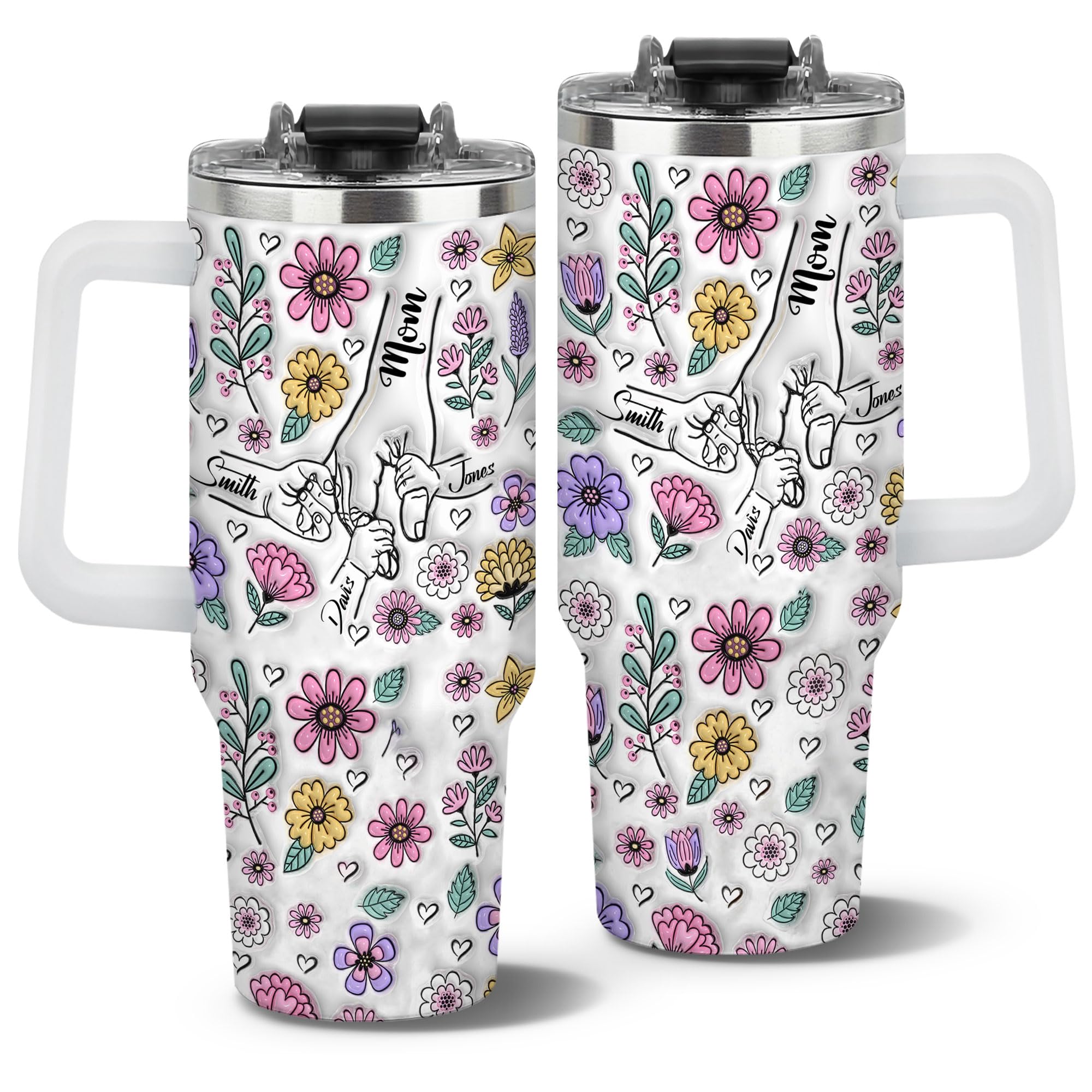 Personalized Mom Gifts for Mothers Day Birthday, Custom Hoiding Mom's Hand 40oz Tumbler with Name, Customized Mother's Day Gifts for Mom from Daughter Son Kid, Grandma Present, Travel Coffee Mug Cup