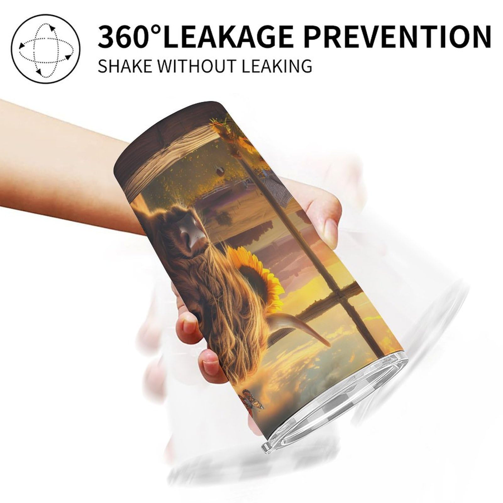 Highland Cow From Window Sunflower Sunset 20 Oz Tumbler with Straw Lid Insulated Travel Coffee Mug Large Capacity Car Cup
