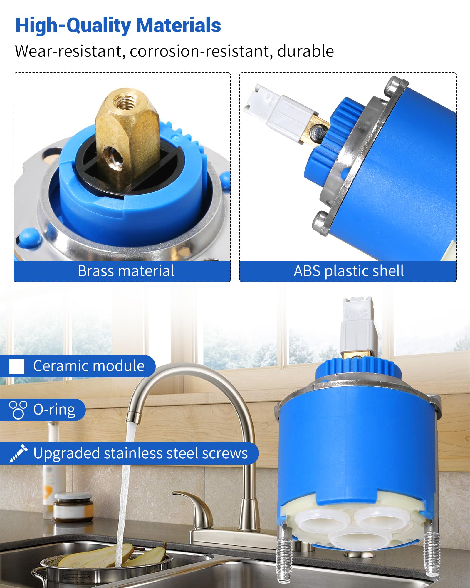 46048000 Single Handle Mixing Valve Ceramic Cartridge Compatible with Grohe, 46 mm Kitchen Faucet Replacement Parts