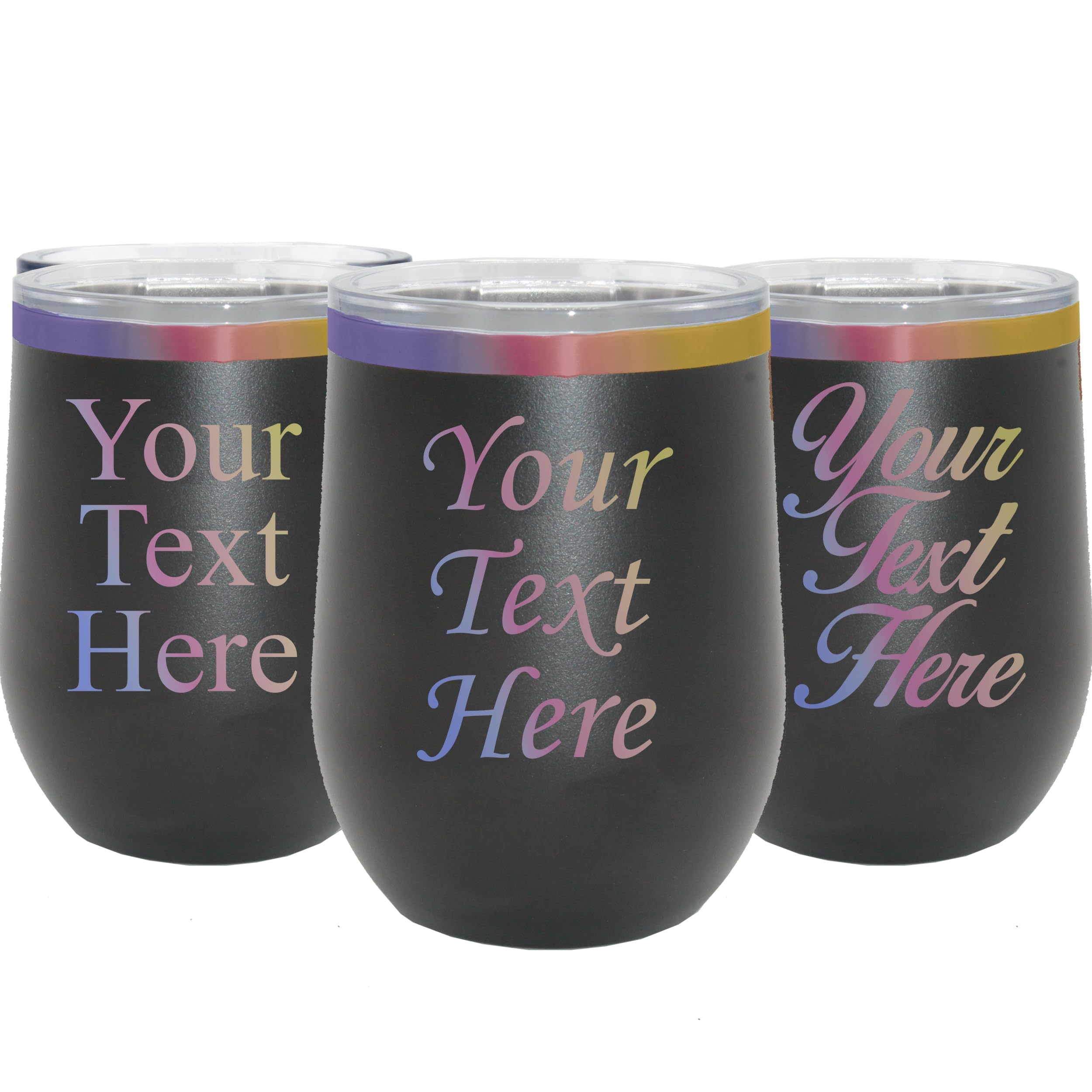 Personalized Insulated Wine Tumbler - Custom Monogrammed Stemless Wine Cup - Your Text Here (Black with Prism)