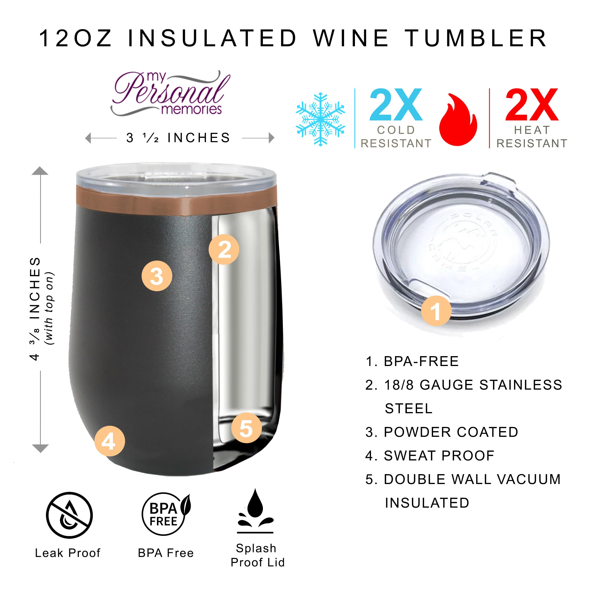 Personalized Insulated Wine Tumbler - Custom Monogrammed Stemless Wine Cup - Your Text Here (Black with Prism)