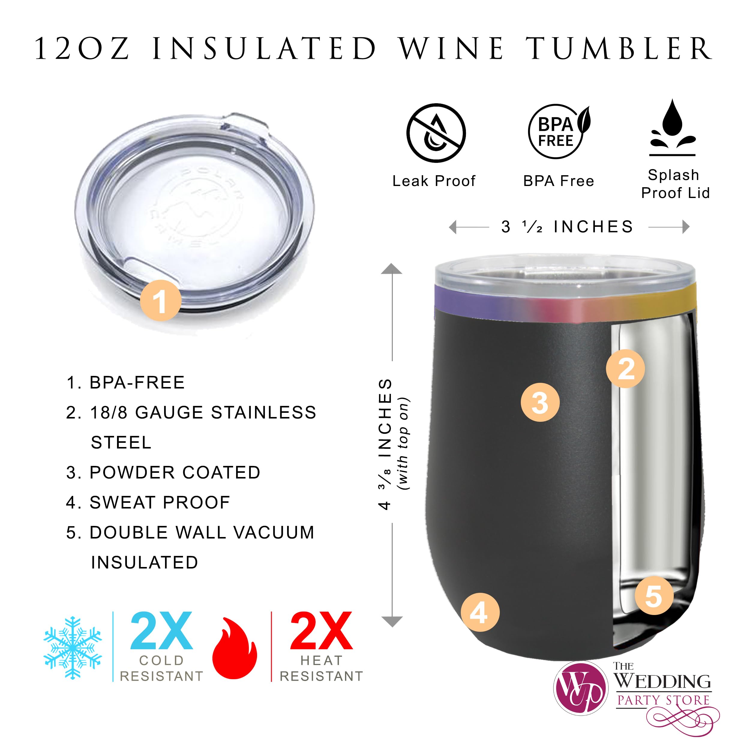 Personalized 12 oz Insulated Stemless Wine Tumbler - Custom Engraved and Monogrammed (Black with Prism)