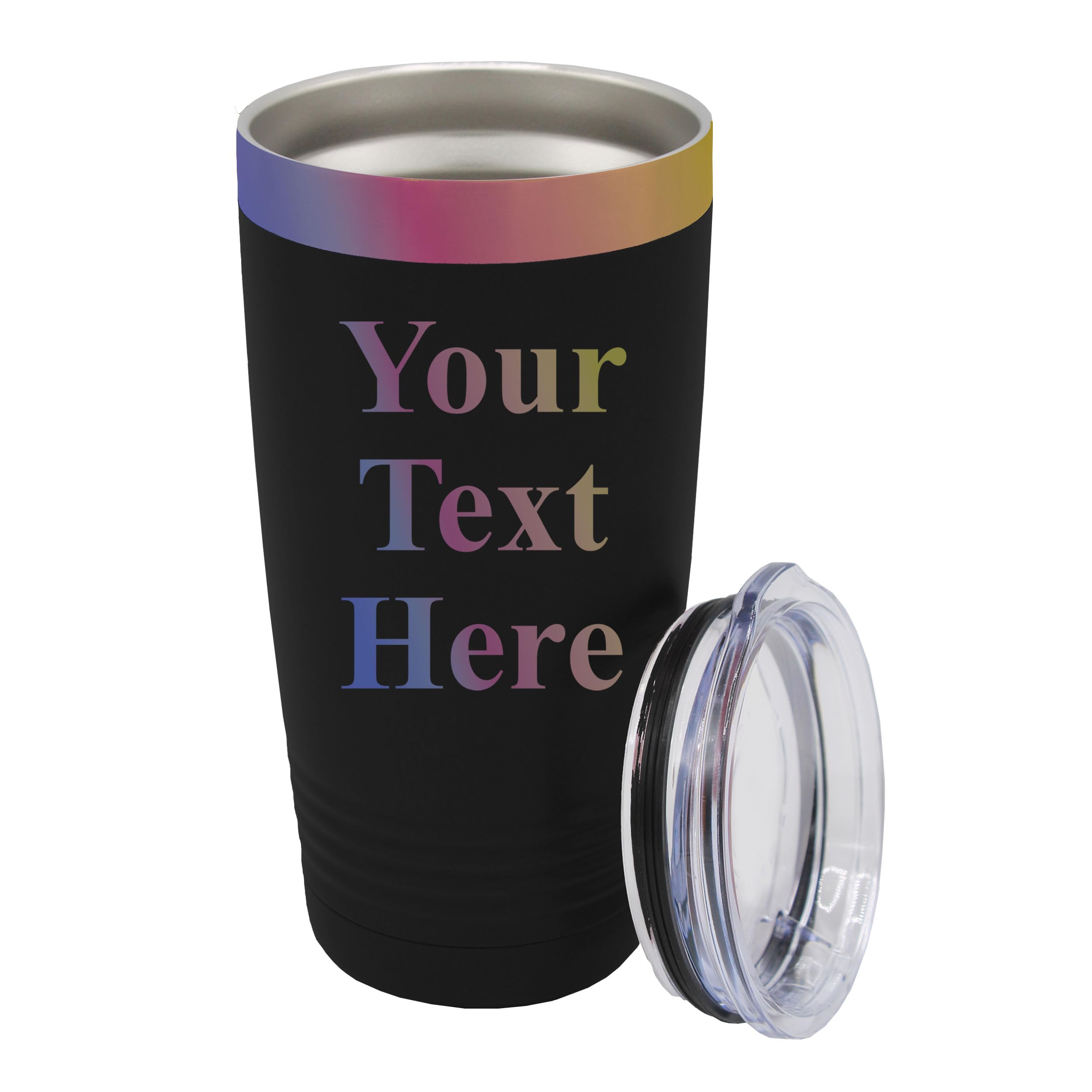 Customized Personalized Stainless Steel Travel Tumbler with Lid - Engraved Double-Wall Vacuum Insulated for Him, Her Your Custom Text (Black with Prism, 20 oz)
