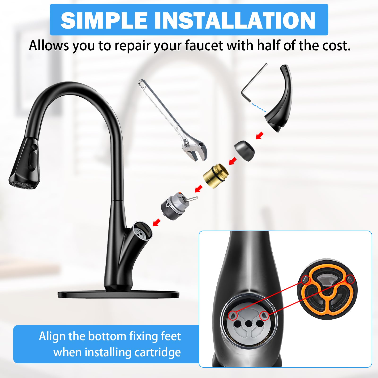 RP50587 Delta Cartridge Valve Replacement for DST Single Handle Kitchen and Lavatory Faucets Repair Parts Universal Delta Faucet Diamond Seal Technology Single Handle Valve Cartridge with Allen Wrench