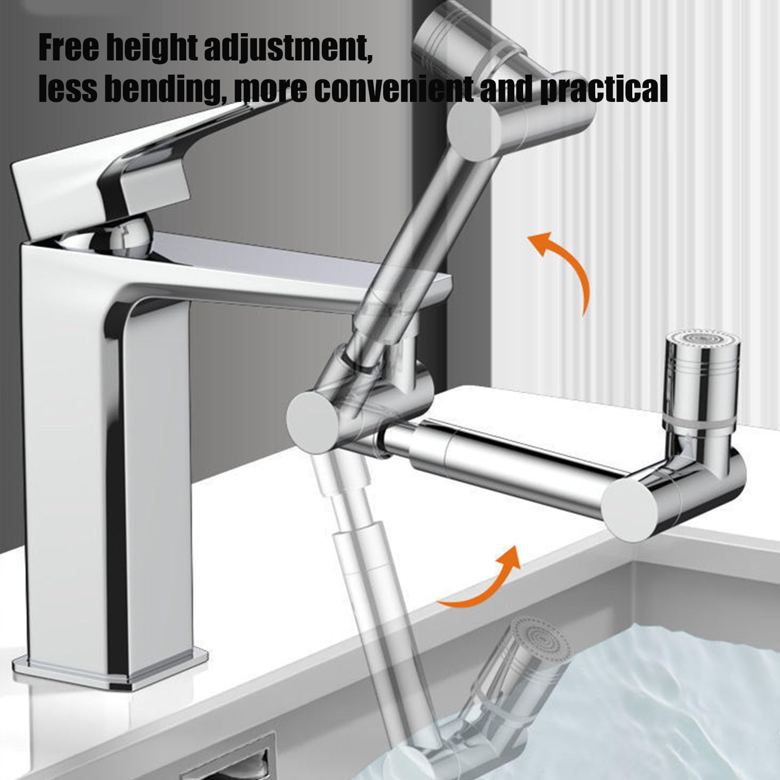 Timnamy Faucet Attachment, Rotating 1440° Robotic Arm Faucet Universal Model, Rotating Faucet Extender for Bathroom and Washbasin Sink with 2 Sprayer Modes (1*Black)