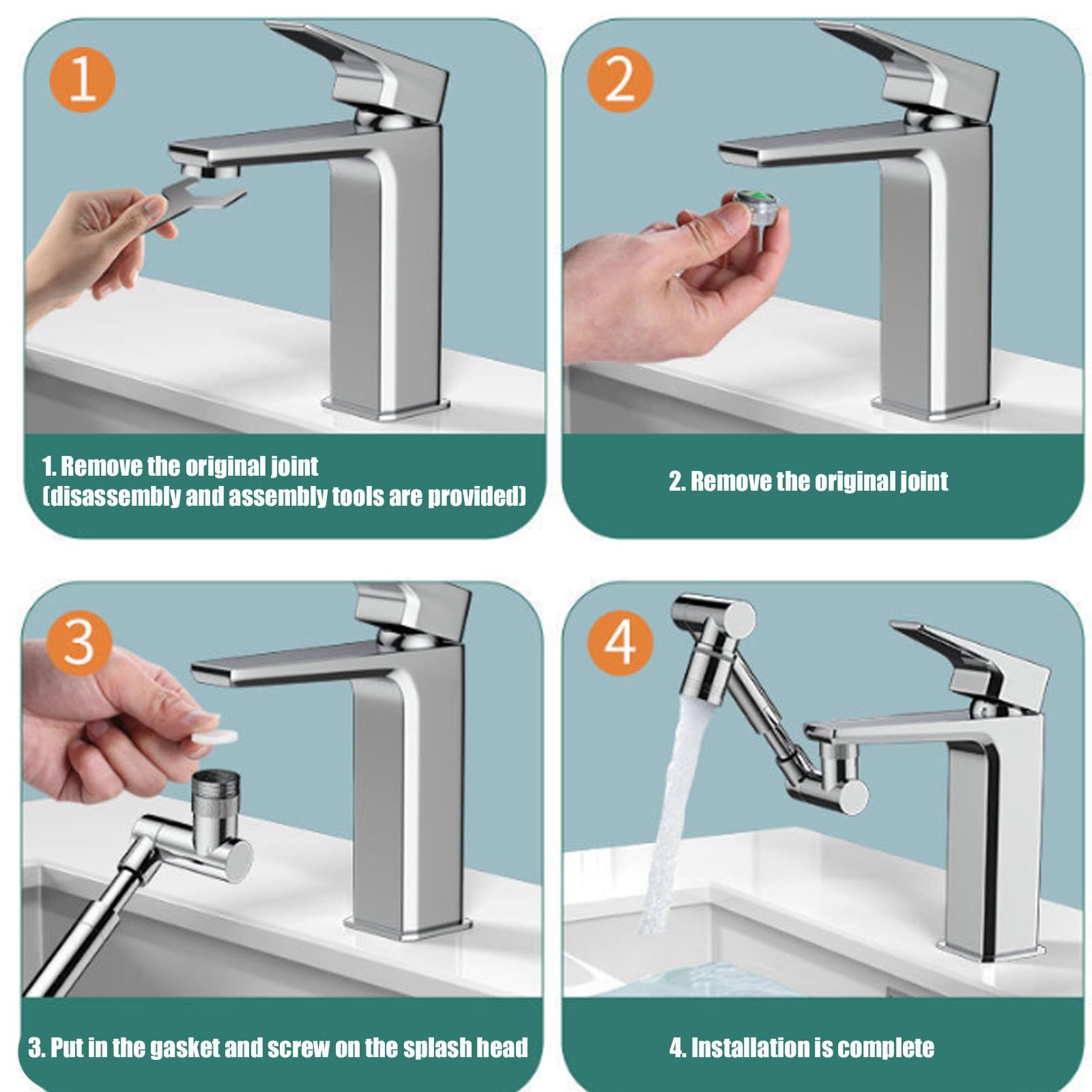Timnamy Faucet Attachment, Rotating 1440° Robotic Arm Faucet Universal Model, Rotating Faucet Extender for Bathroom and Washbasin Sink with 2 Sprayer Modes (1*Black)