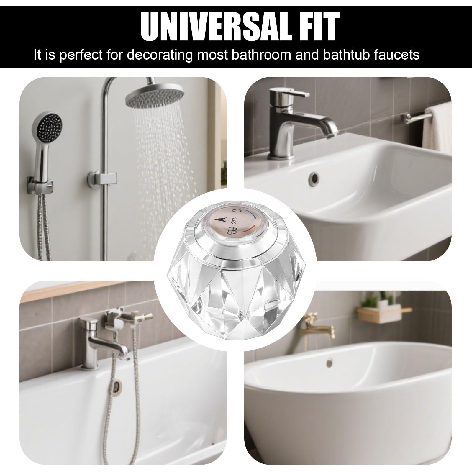 Ryutain Crystal Glass Faucet Handle, Hot and Cold Temperature Control, Diamond-Cut Design，Compatible with Delta Faucet RP2391，Suitable for Showers/bathtubs.QXBS-1