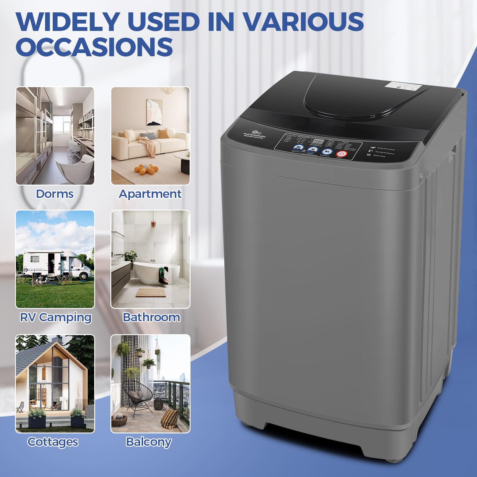 Nictemaw Portable Washing Machine 20Lbs Portable Washer Machine with Drain Pump, 2.8 Cu.ft Compact Washer with 10 Programs 8 Water Levels Small Washing Machine for Apartment, Home, Dorms, Rv
