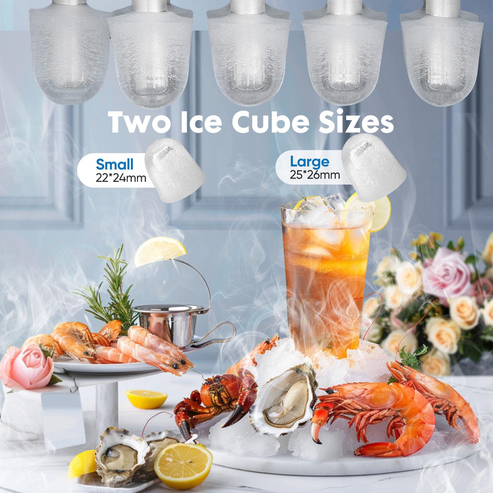 Sweetcrispy Countertop Ice Maker, Portable Ice Machine Self-Cleaning, 9 Cubes in 6 Mins, 26 lbs/24Hrs, 2 Sizes of Bullet Ice for Home Party Office