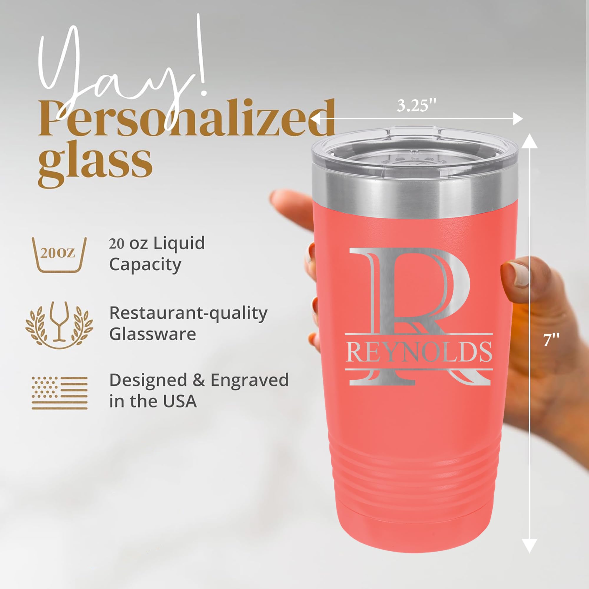 Personalized Tumbler with Engraved Name, Custom 20oz Stainless Steel Travel Mug with Lids, Monogrammed Gifts for Men with Initials, Double Wall Insulated, Unique Christmas Birthday Gift(Design 1)