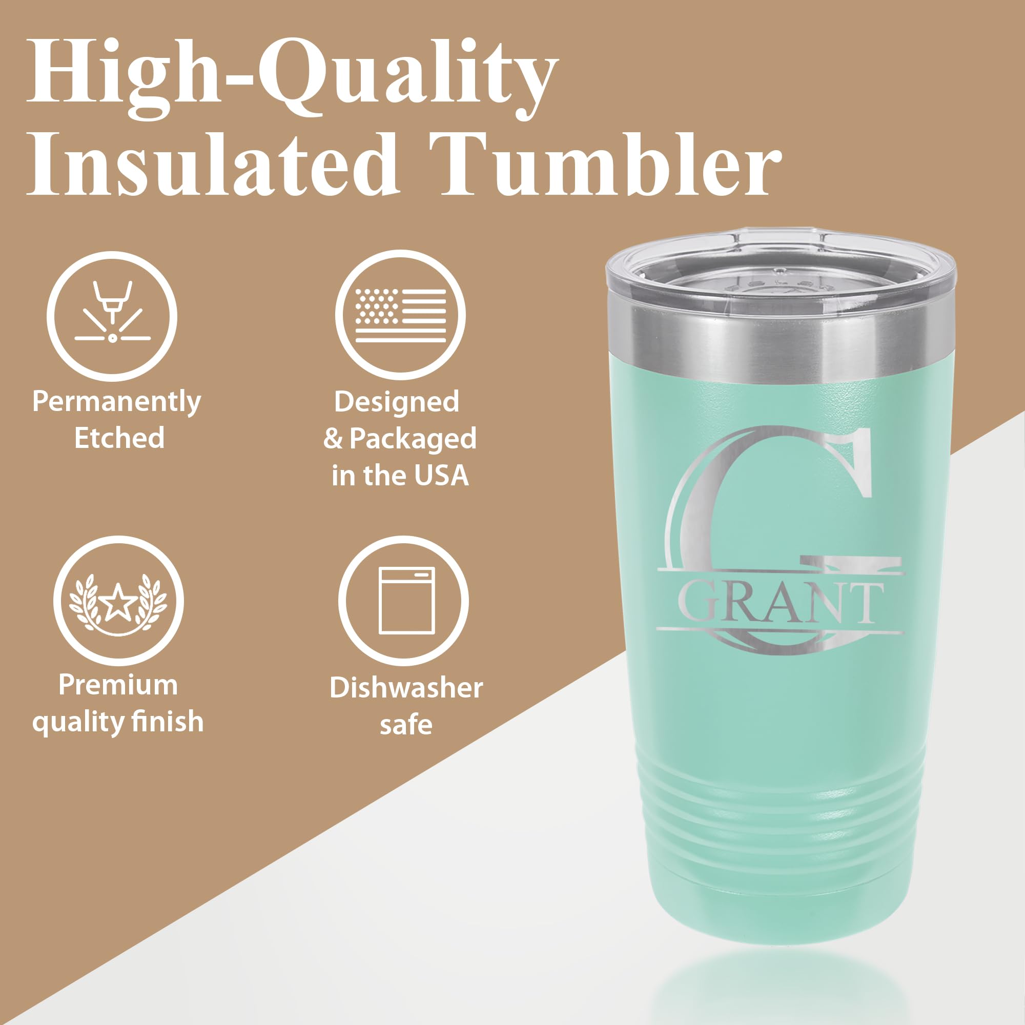 Personalized Tumbler with Engraved Name, Custom 20oz Stainless Steel Travel Mug with Lids, Monogrammed Gifts for Men with Initials, Double Wall Insulated, Unique Christmas Birthday Gift(Design 1)