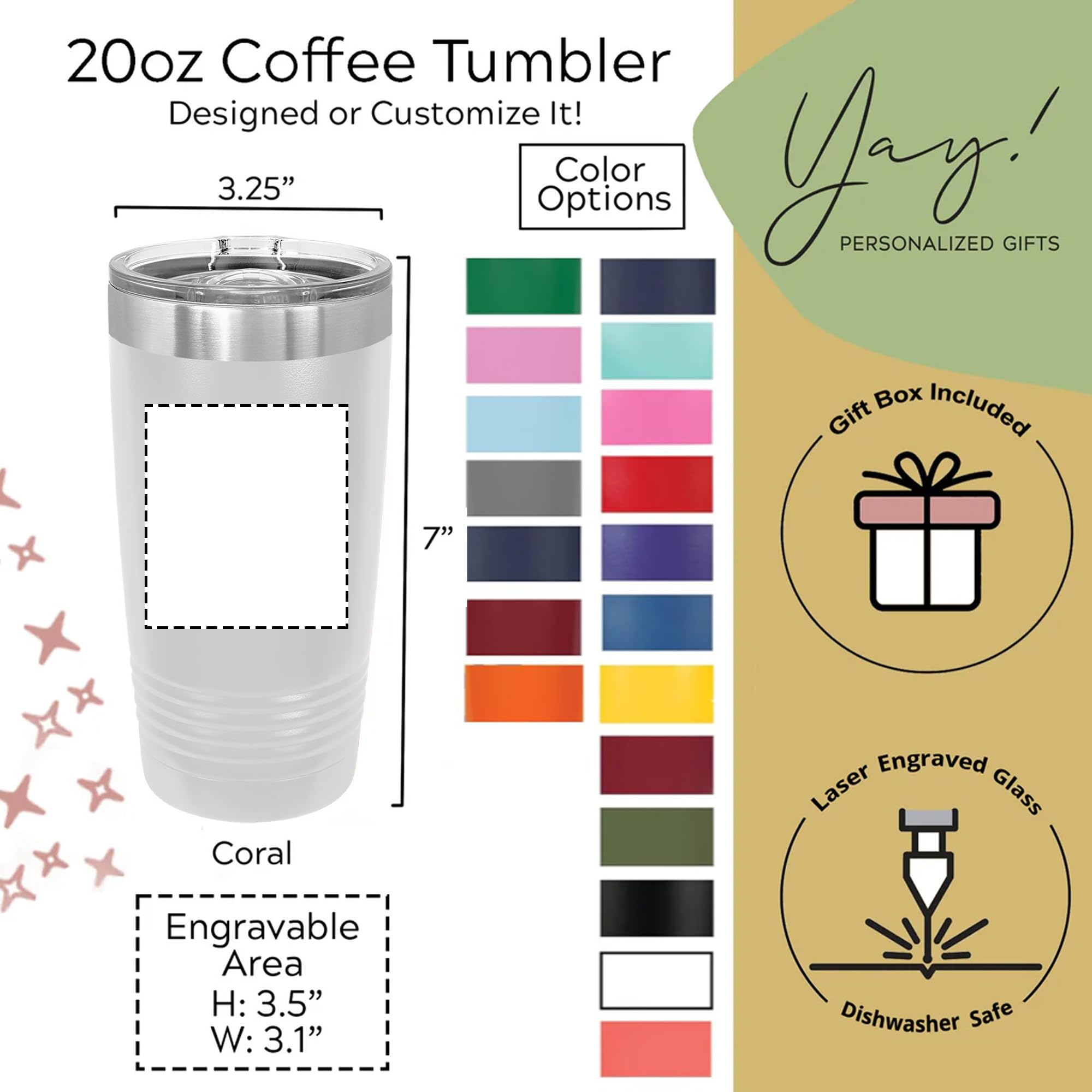 Personalized Tumbler with Engraved Name, Custom 20oz Stainless Steel Travel Mug with Lids, Monogrammed Gifts for Men with Initials, Double Wall Insulated, Unique Christmas Birthday Gift(Design 1)
