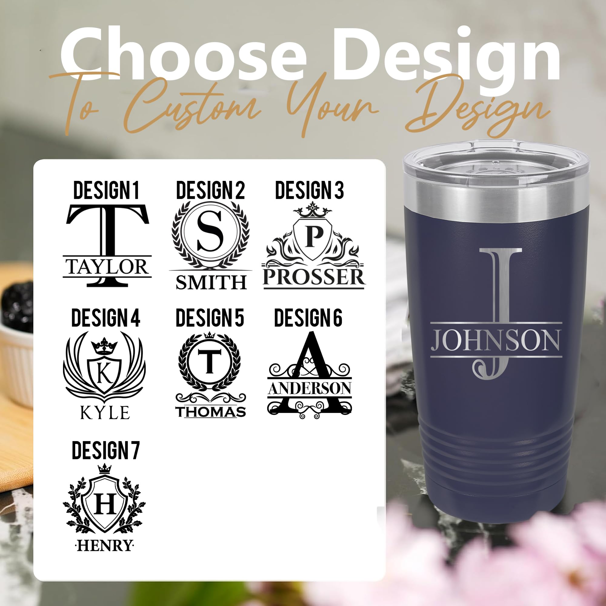Personalized Tumbler with Engraved Name, Custom 20oz Stainless Steel Travel Mug with Lids, Monogrammed Gifts for Men with Initials, Double Wall Insulated, Unique Christmas Birthday Gift(Design 1)