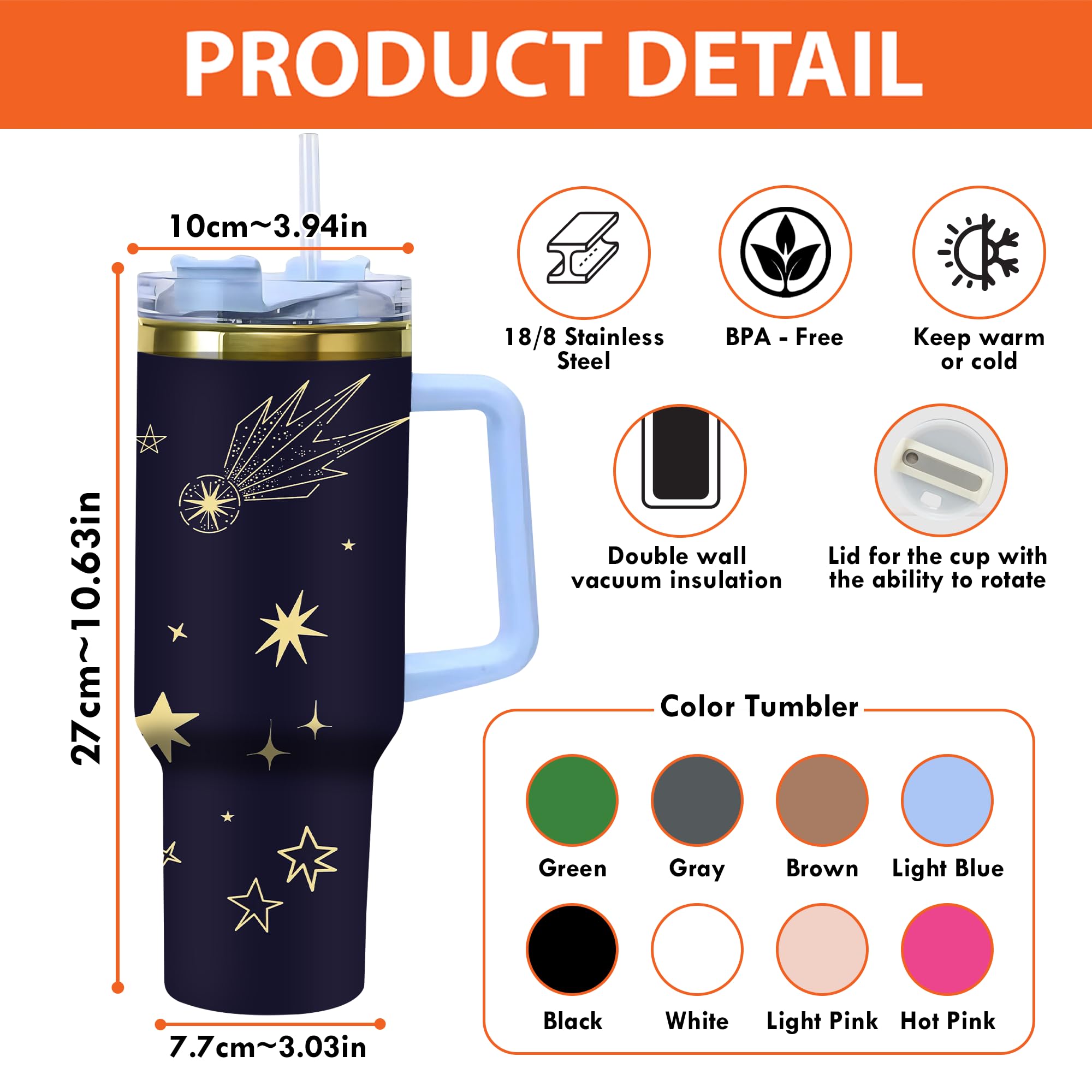 Custom Cat, Pets Photo Personalized Tumbler 40 oz Laser Engraved, Insulated Cup with Handle, Lid and Straw, Vacuum Insulated, Coffee Mug, Personalized Gifts For Cat Mom 3