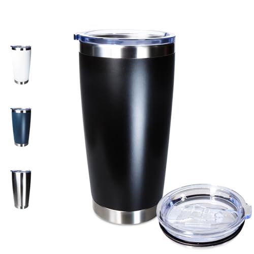 20 oz Tumblers, Stainless Steel Travel Coffee Mug with Lid, Double Wall Vacuum Insulated Coffee Tumbler, Durable Powder Coated Coffee Cup for Hot and Cold Drinks 1 Pack, Black
