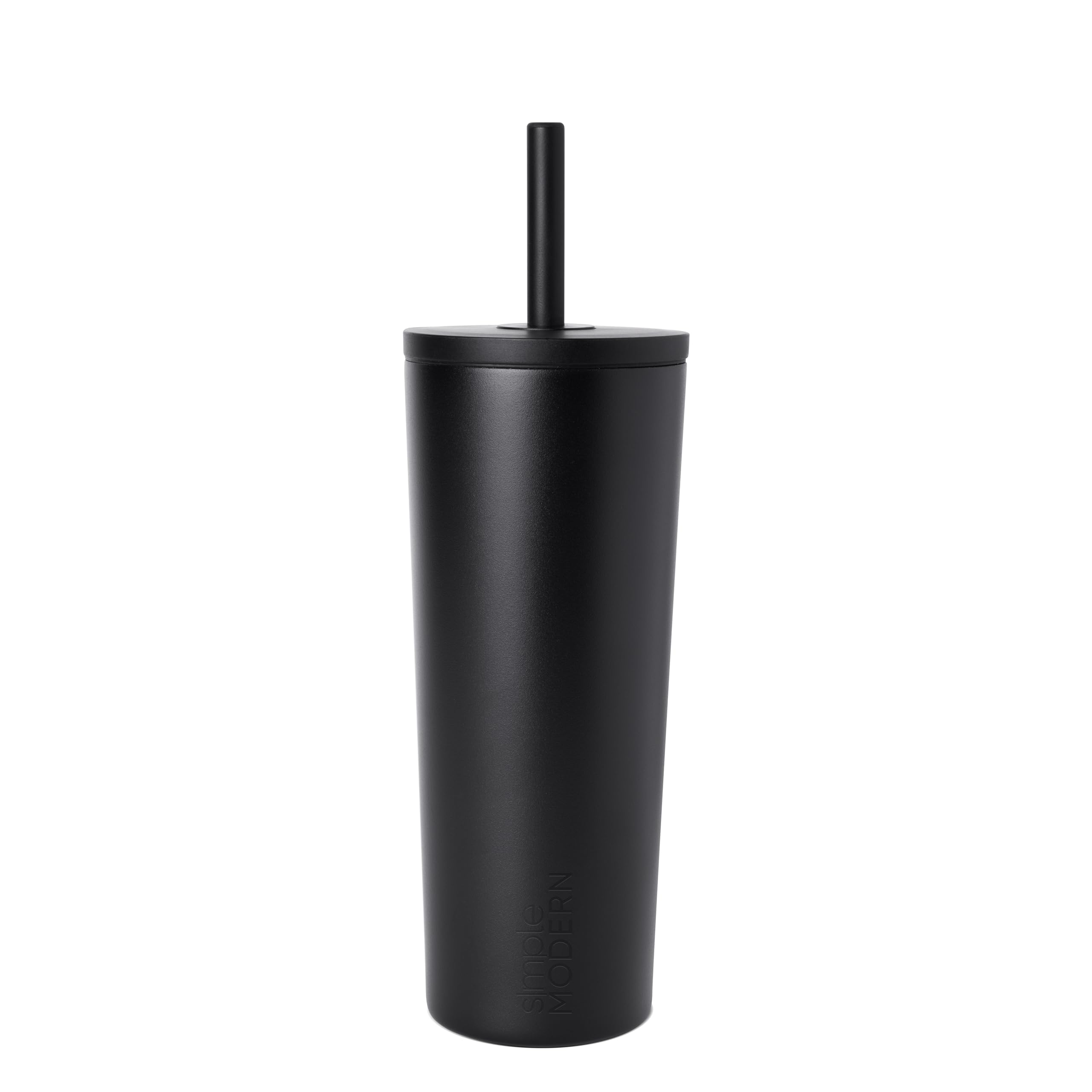 Simple Modern Insulated Tumbler with Lid and Straw | Leak-Proof Iced Coffee Cup | Ceramic-Lined Stainless Steel Travel Mug | Gifts for Women Her Him | Classic Signature | 24oz | Midnight Black
