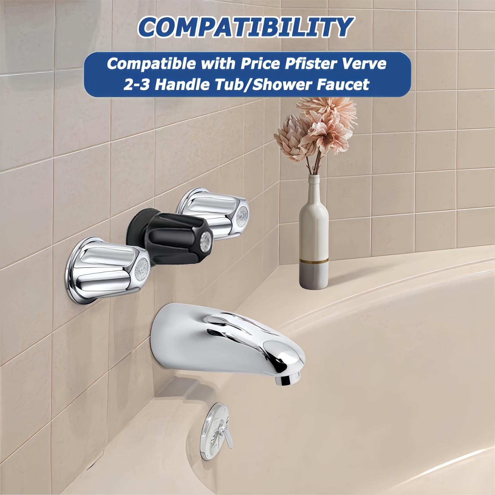 6 Pcs Shower Faucet Handle,Shower Knob Replacement Compatible with Price Pfister Verve and Bathtub/Shower Faucet Handle,Include Hot and Cold/Diverter Shower Knob and 6 Screws for Remodeling Trim