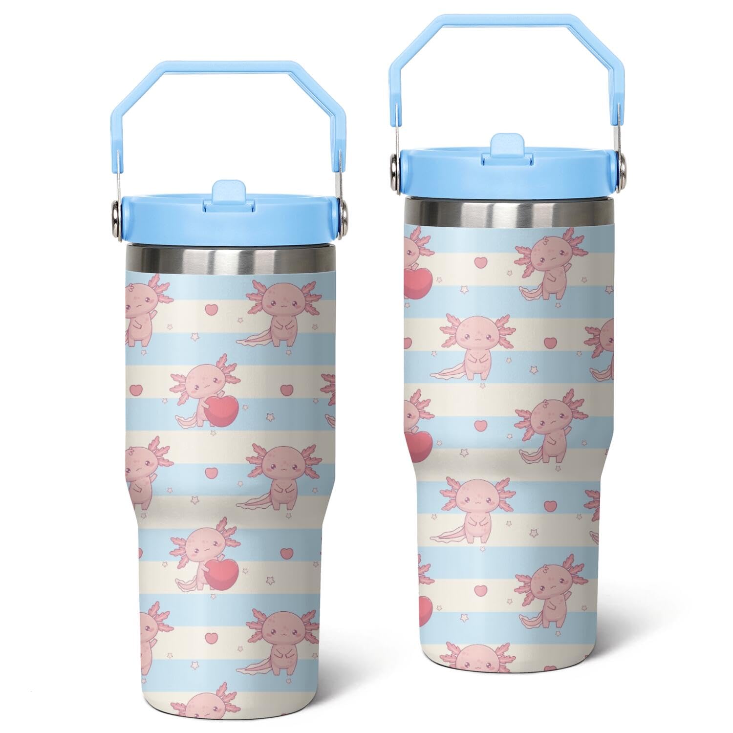 Queen Hero 30oz Axolotls Tumbler with Handle,Large Insulated Tumbler with Flip & Straw Coffee Mug Cup Stainless Steel Gifts for Women Men Youth