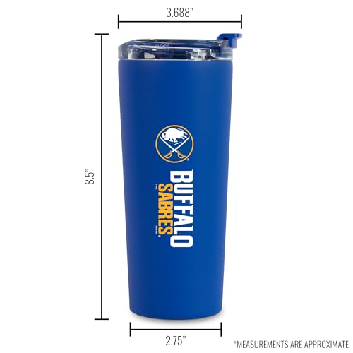 Rico Industries NHL Hockey Buffalo Sabres Royal Blue 24oz Stainless Steel Tumbler with Lid and Dual Functioning Lid