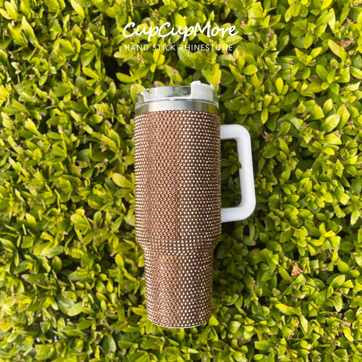 Cupcupmore 40oz Copper Bling Rhinestone Stainless Steel Sippy Tumbler Glitter Vacuum Insulated Water Bottle with Straw & Lid &Handle,Thermos for Hot & Cold Drinks,Car Cup Holder,Coffee