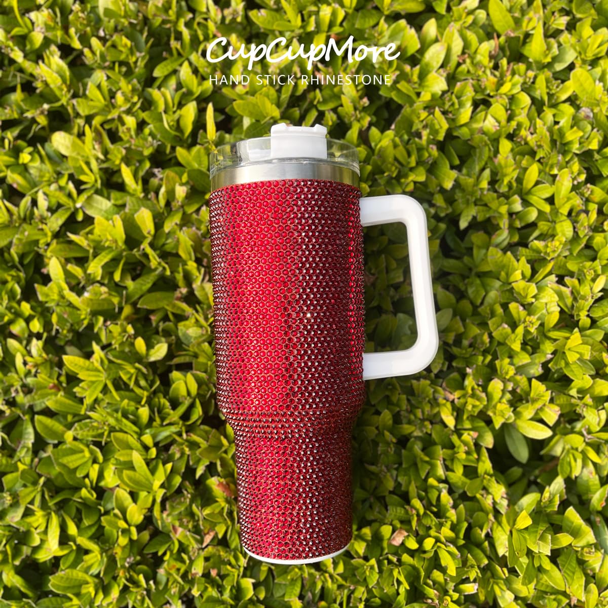 Cupcupmore 40oz Burgundy Red Bling Rhinestone Stainless Steel Sippy Tumbler Glitter Vacuum Insulated Water Bottle with Straw & Lid &Handle,Thermos for Hot & Cold Drinks,Car Cup Holder,Coffee