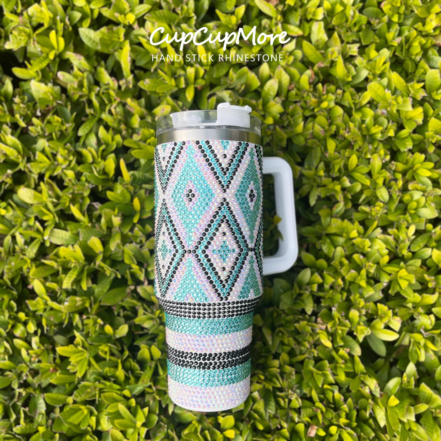 Cupcupmore 40oz Blue Diamond Bling Rhinestone Stainless Steel Sippy Tumbler Glitter Vacuum Insulated Water Bottle with Straw & Lid &Handle,Thermos for Hot & Cold Drinks,Car Cup Holder,Coffee