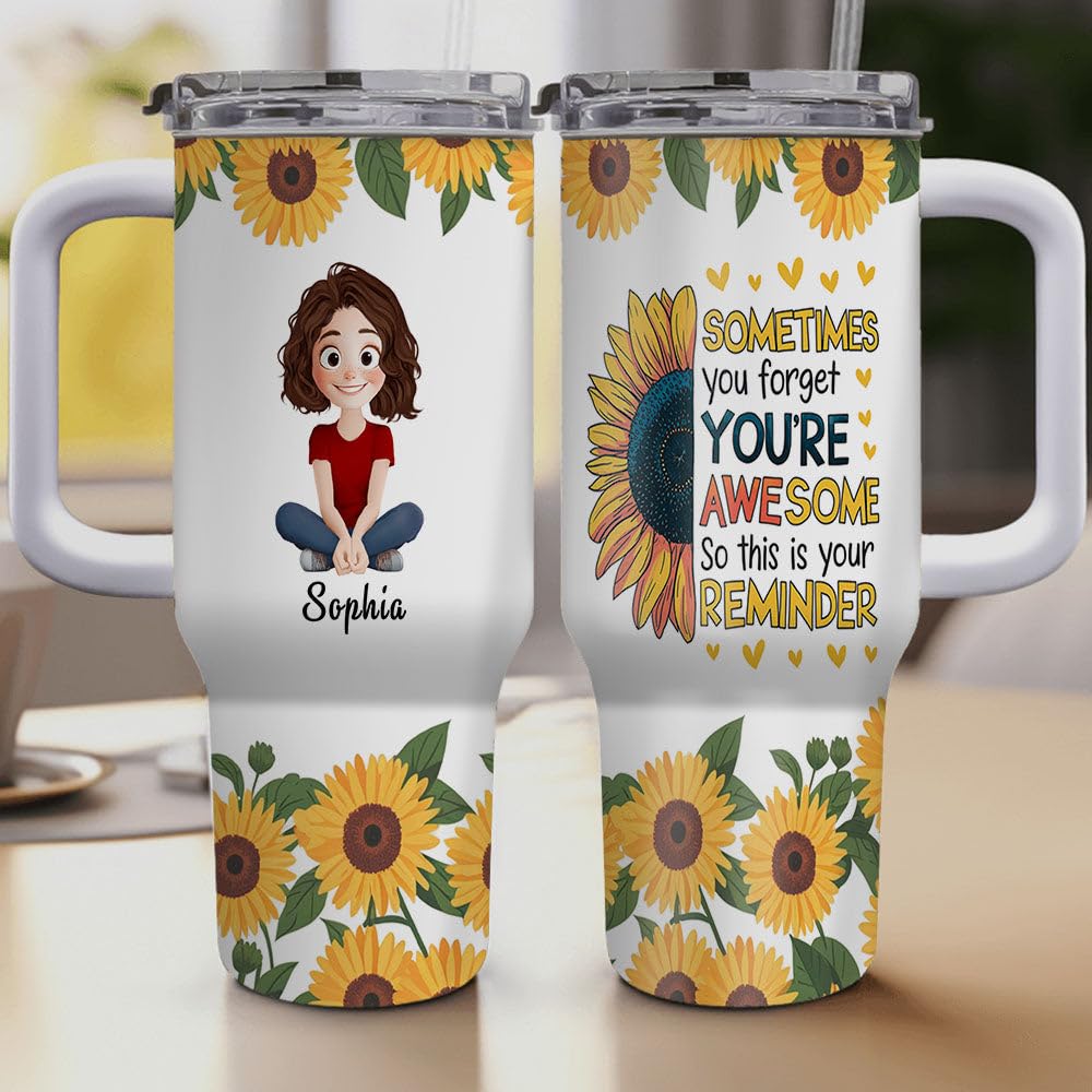 Personalized Gifts For sunflowers Lover Tumbler 40oz with Handle and Straw - Stainless Steel Travel Coffee Cup With Lid - Gifts For Women, Her, Wife, Mom, Girl On Birthday, Christmas, Mother's day