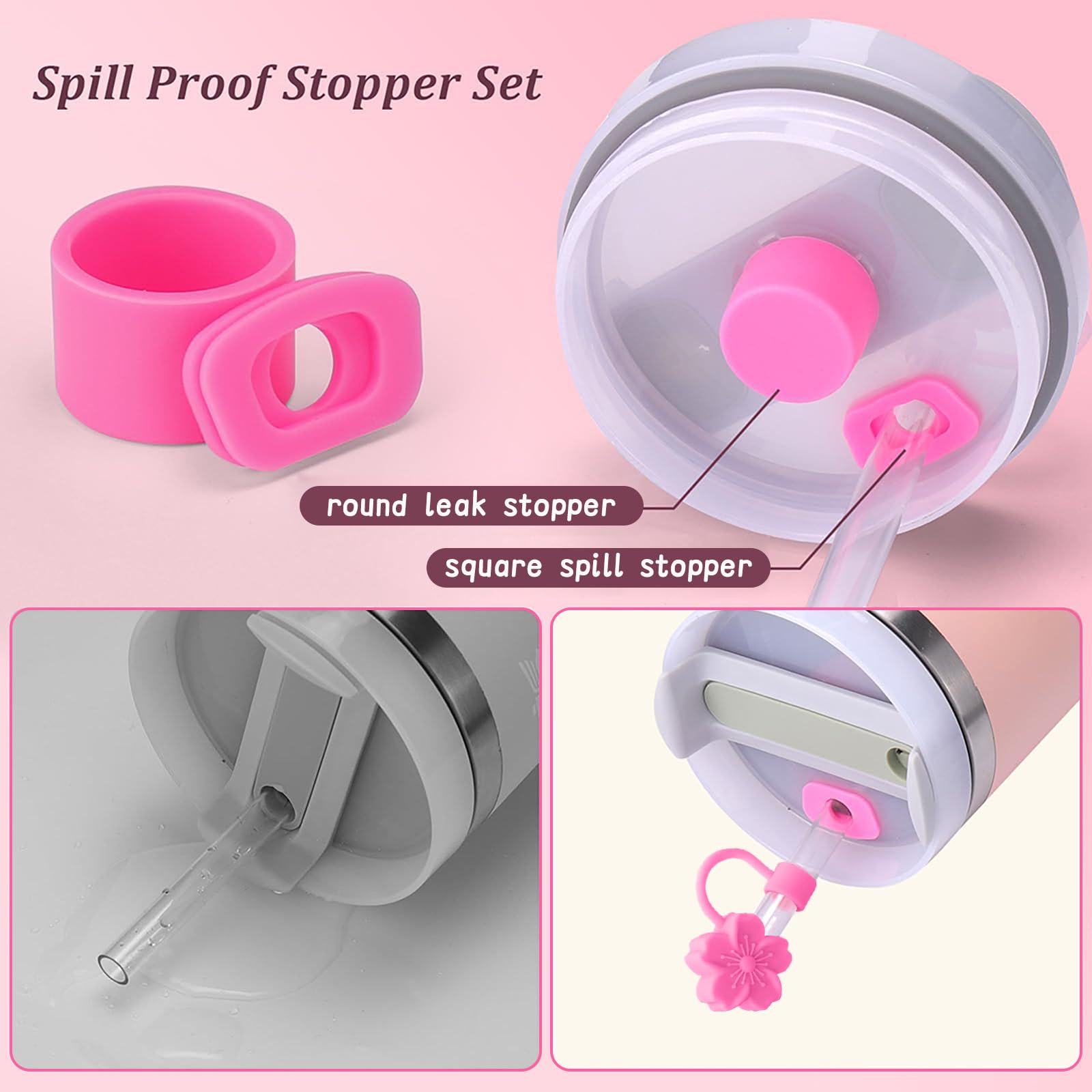 8PCS Cup Accessories Set for Stanley Tumbler 30 oz & 40 oz Cups with Handle, Including Strap,Straw Bow Decorate,Strawv Topper,Silicone Spill-Proof Stopper,Handle Charms,Decor for Boy Girl (white)