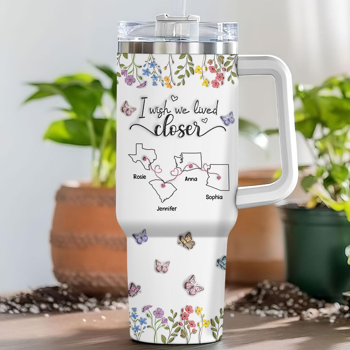 Wrappiness I Wish We Lived Closer Tumbler 40oz - Personalized 3D Inflated Effect Tumbler Long Distance Friendship - Custom State to State Mug Going away Gift (A12, 2 People)
