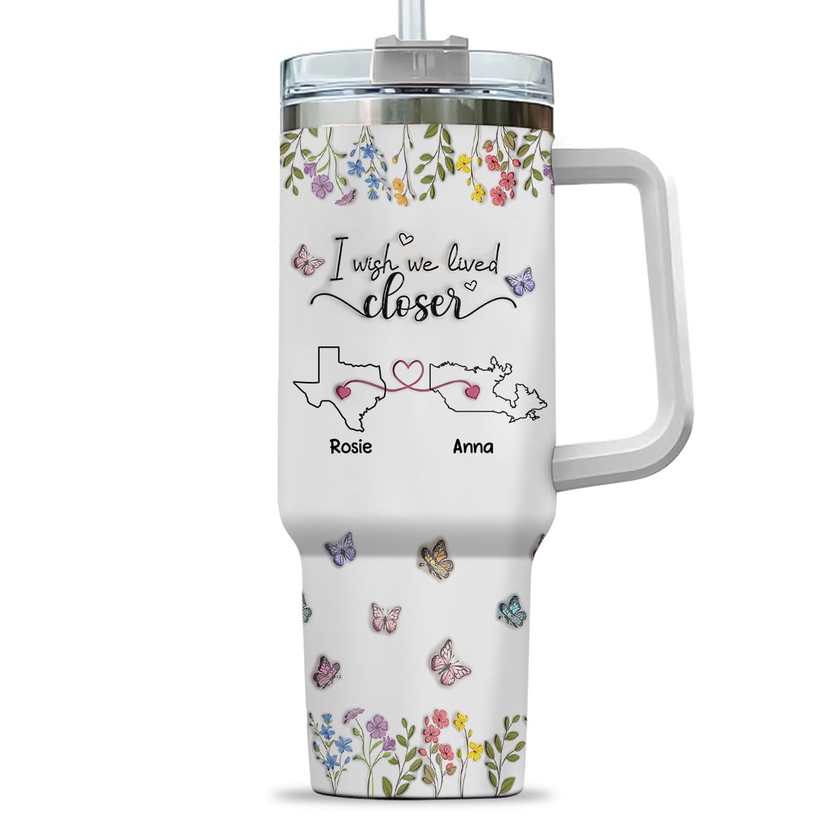 Wrappiness I Wish We Lived Closer Tumbler 40oz - Personalized 3D Inflated Effect Tumbler Long Distance Friendship - Custom State to State Mug Going away Gift (A12, 2 People)