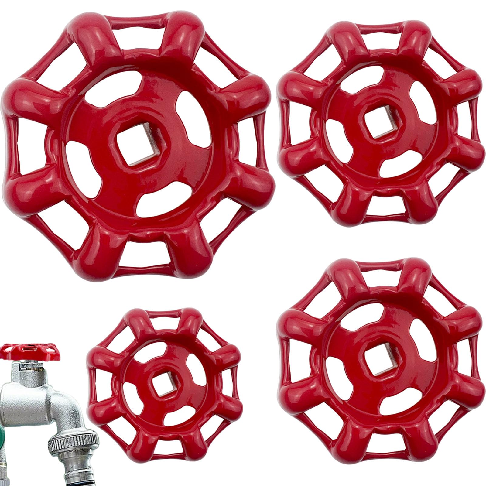 Jaczora 4PCS Red Outdoor Faucet Wheel Handle, Cast Steel Faucet Round Wheel Handle Rustproof Valve Replacement Parts for Garden Spigot