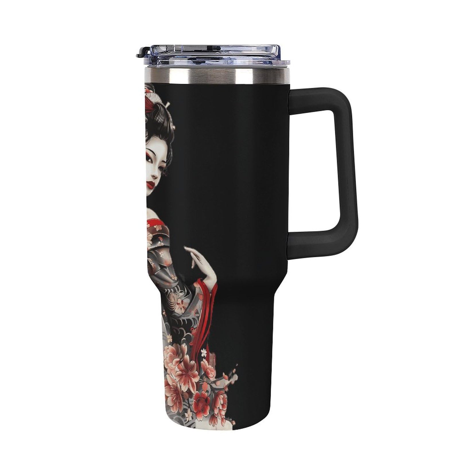 Japanese Geisha Tattoo 40 Oz Tumbler with Handle And Straw Lid Insulated Travel Coffee Mug Large Capacity Car Cup