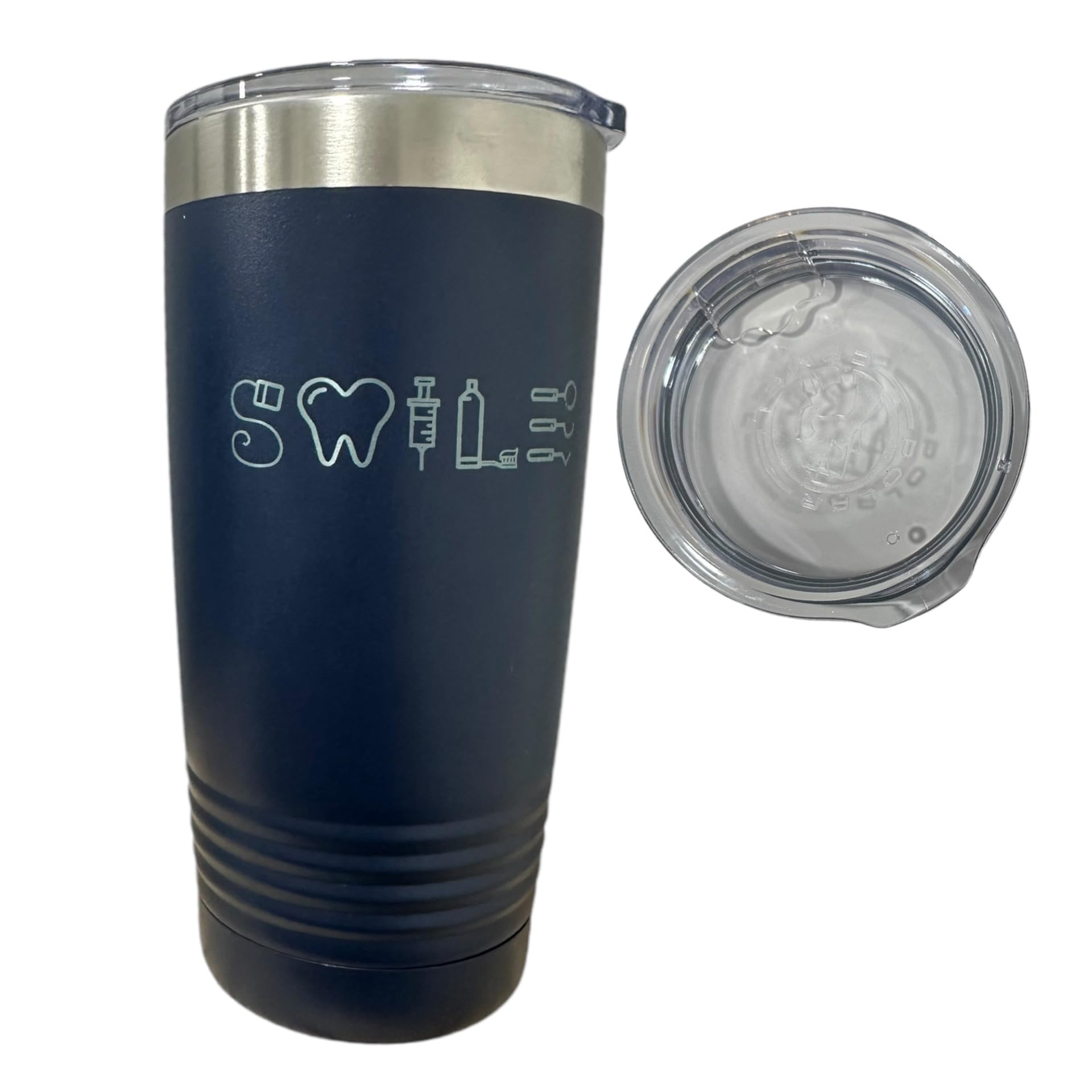 Silva lining designing Dental hygenist tumbler water bottle 20oz Smile Floss Toothpaste Toothbrush Syringes Gift for dentist Office gift (20oz Navy blue-A23)