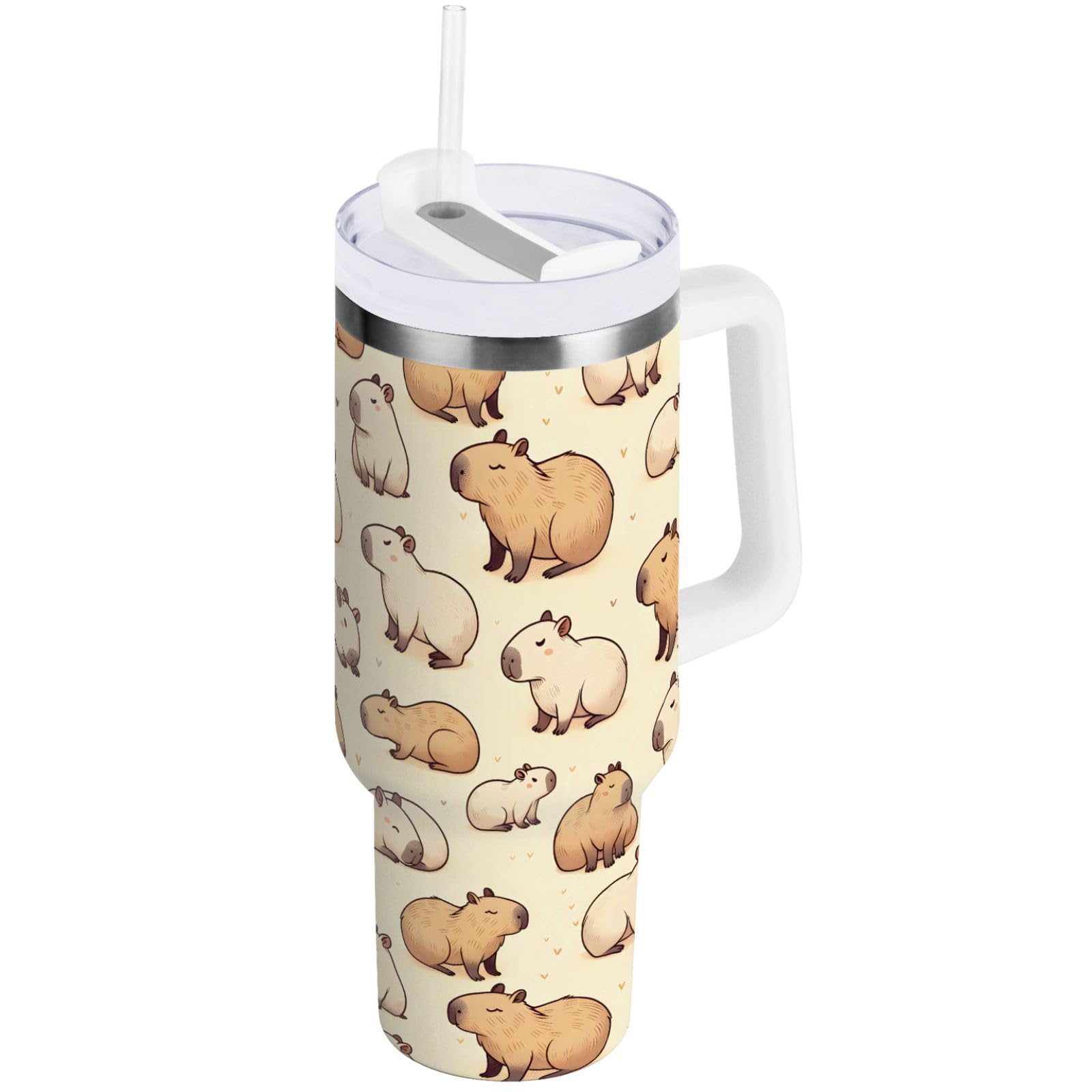 Capybaras Animal Forest 40 oz Tumbler with Handle Insulated Water Bottle with Straw Lid Stainless Steel Vacuum Insulated Cup Travel Coffee Mug