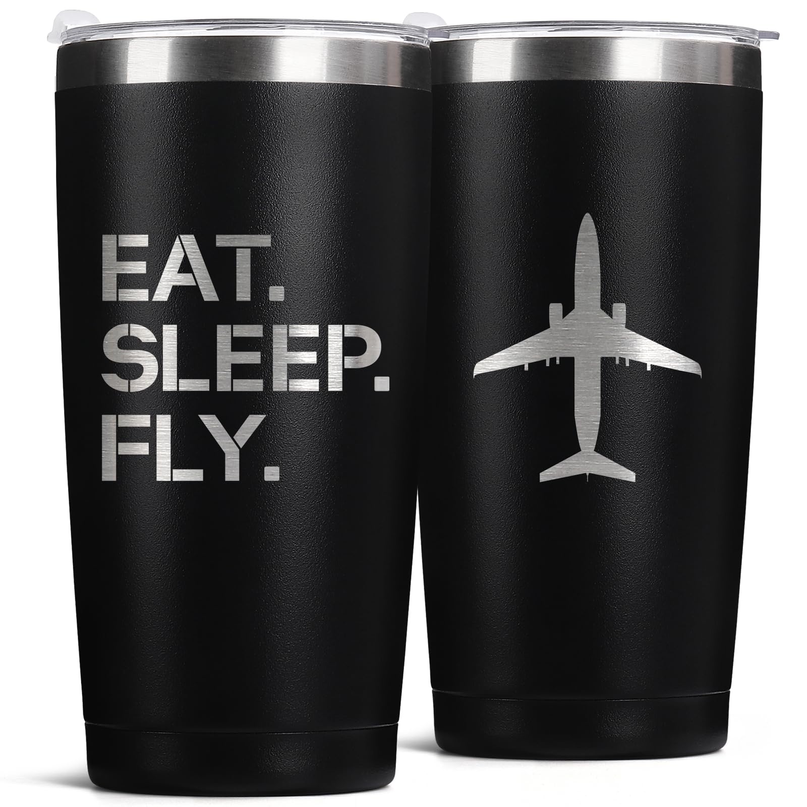 KIKERRO Pilot Gifts – 20oz Stainless Steel Travel Tumbler with Lid & Straw | Laser Engraved Aviation Mug for Pilots & Flight Attendants | Airplane-Themed Gift for Men, Christmas & Birthday
