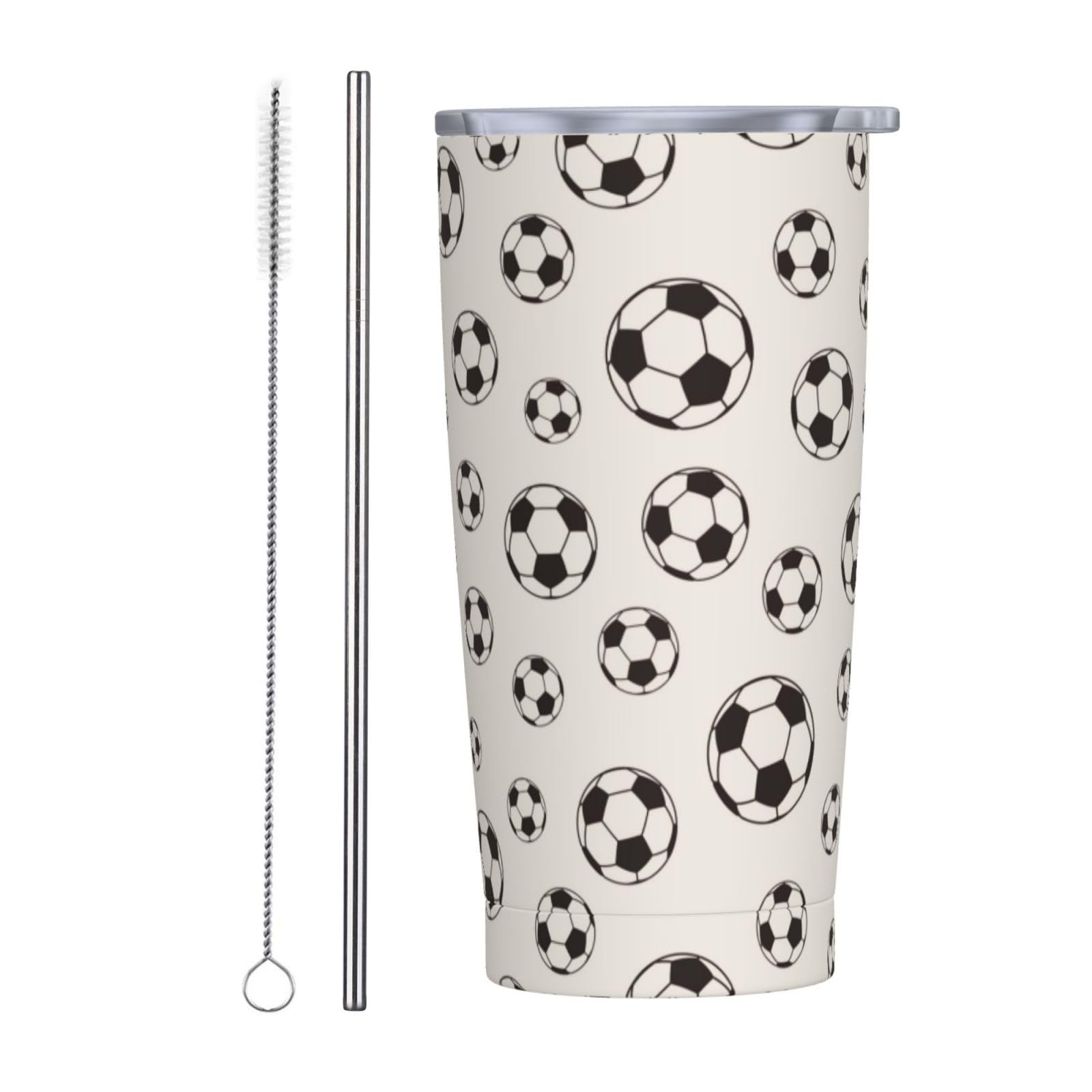 JASROTAO Soccer Balls Tumbler, Sports 20oz Stainless Steel Insulated Travel Tumbler,Travel Coffee Mug with Lid and Straw Cups Gifts for Women Men