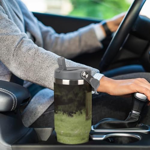 Hi Bear Sit on The Lawn 30oz Stainless Steel Insulated Tumbler with Straw & Foldable Handle - Leakproof, Double-Wall Vacuum Travel Thermos for Hot/Cold Drinks, Non-Slip Base, Fit Cup Holders