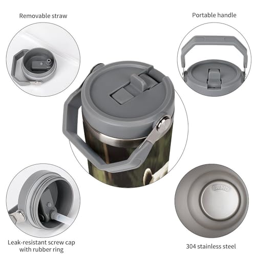 Hi Bear Sit on The Lawn 30oz Stainless Steel Insulated Tumbler with Straw & Foldable Handle - Leakproof, Double-Wall Vacuum Travel Thermos for Hot/Cold Drinks, Non-Slip Base, Fit Cup Holders