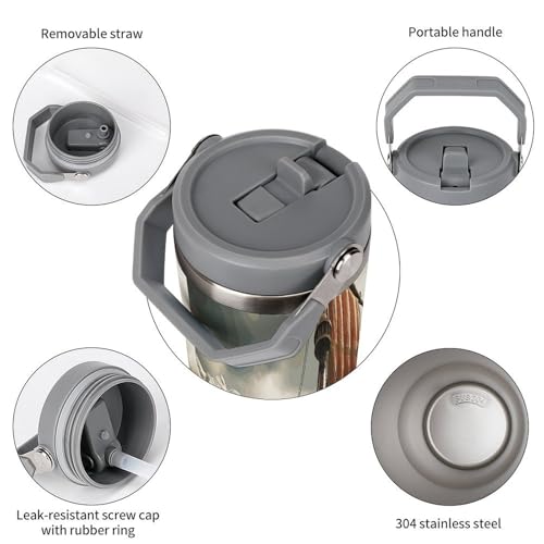 Old Viking Boat 30oz Stainless Steel Insulated Tumbler with Straw & Foldable Handle - Leakproof, Double-Wall Vacuum Travel Thermos for Hot/Cold Drinks, Non-Slip Base, Fit Cup Holders