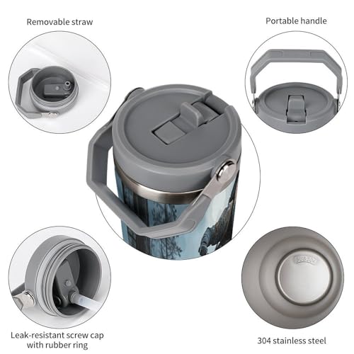 Mountain Bike Tournament 30oz Stainless Steel Insulated Tumbler with Straw & Foldable Handle - Leakproof, Double-Wall Vacuum Travel Thermos for Hot/Cold Drinks, Non-Slip Base, Fit Cup Holders